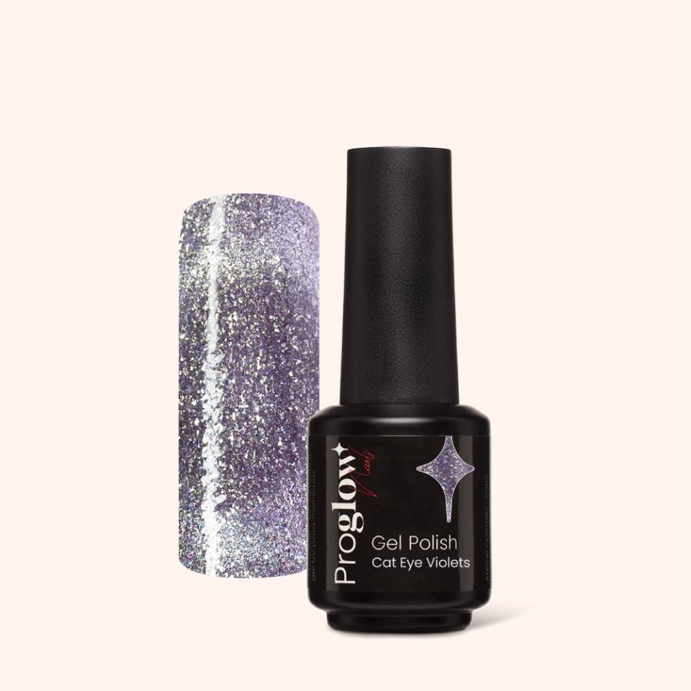 Gelpolish Cat Eye Violets | Vernis Semi-Permanent couvrant violet pailleté